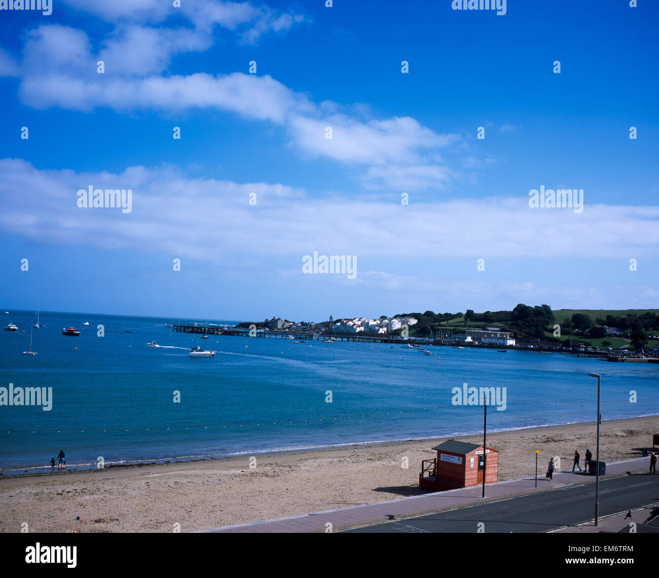 The beach and seafront at the town and holiday resort of Swanage Isle ...