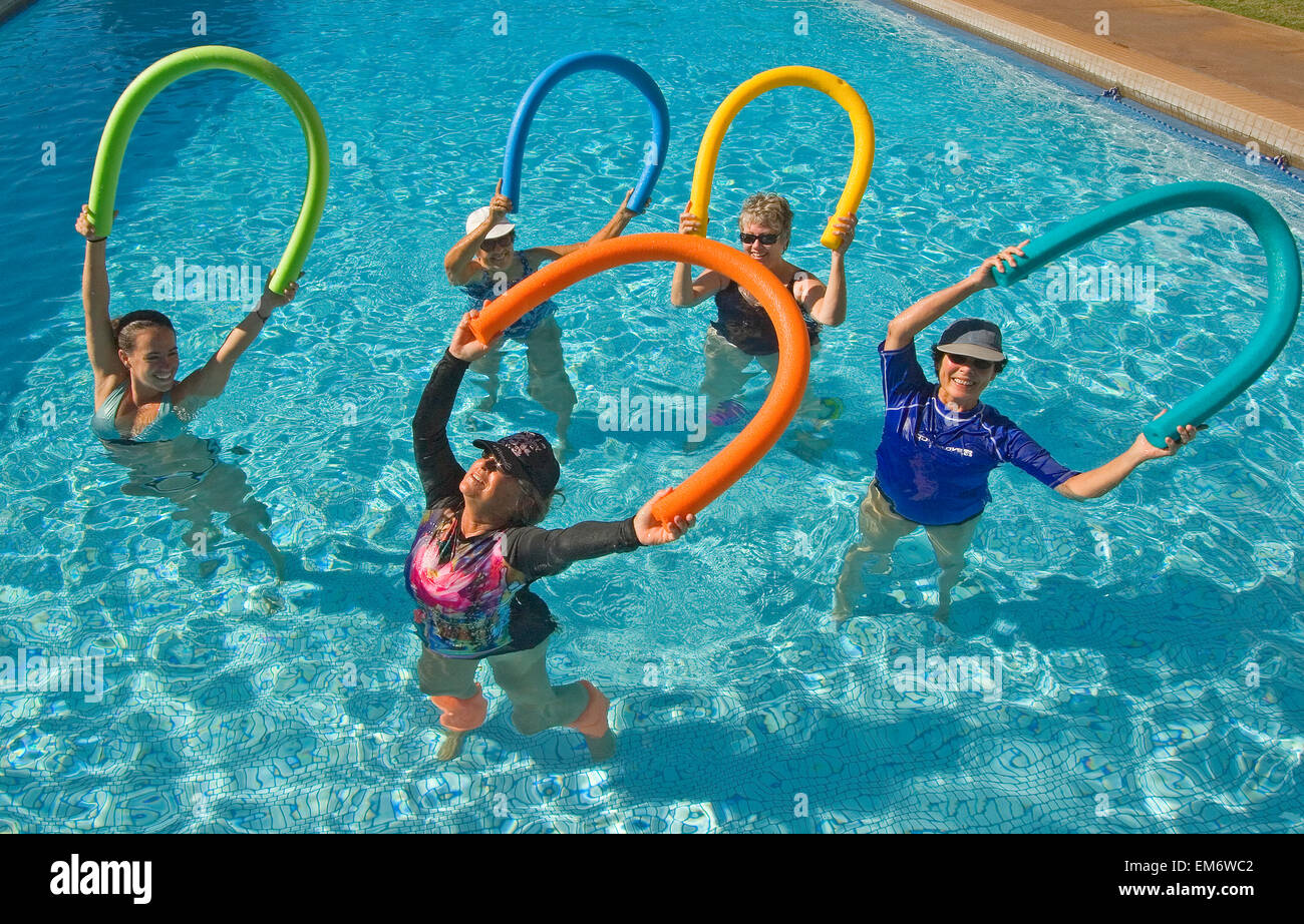 Hawaii, Maui, Paia, Maui Country Club, Aquasize Class, Smiling Women ...