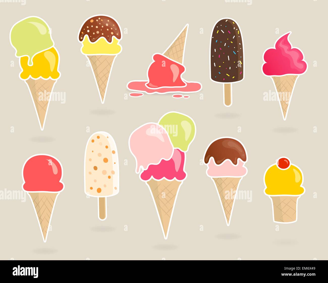 Set of 10 vector ice cream stickers with different toppings Stock ...