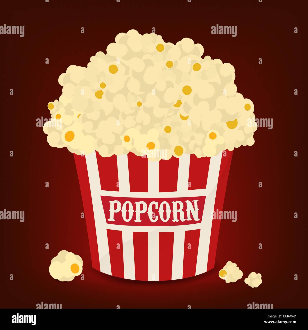 Red and white striped vector bag of popcorn on red background (eps 10 ...