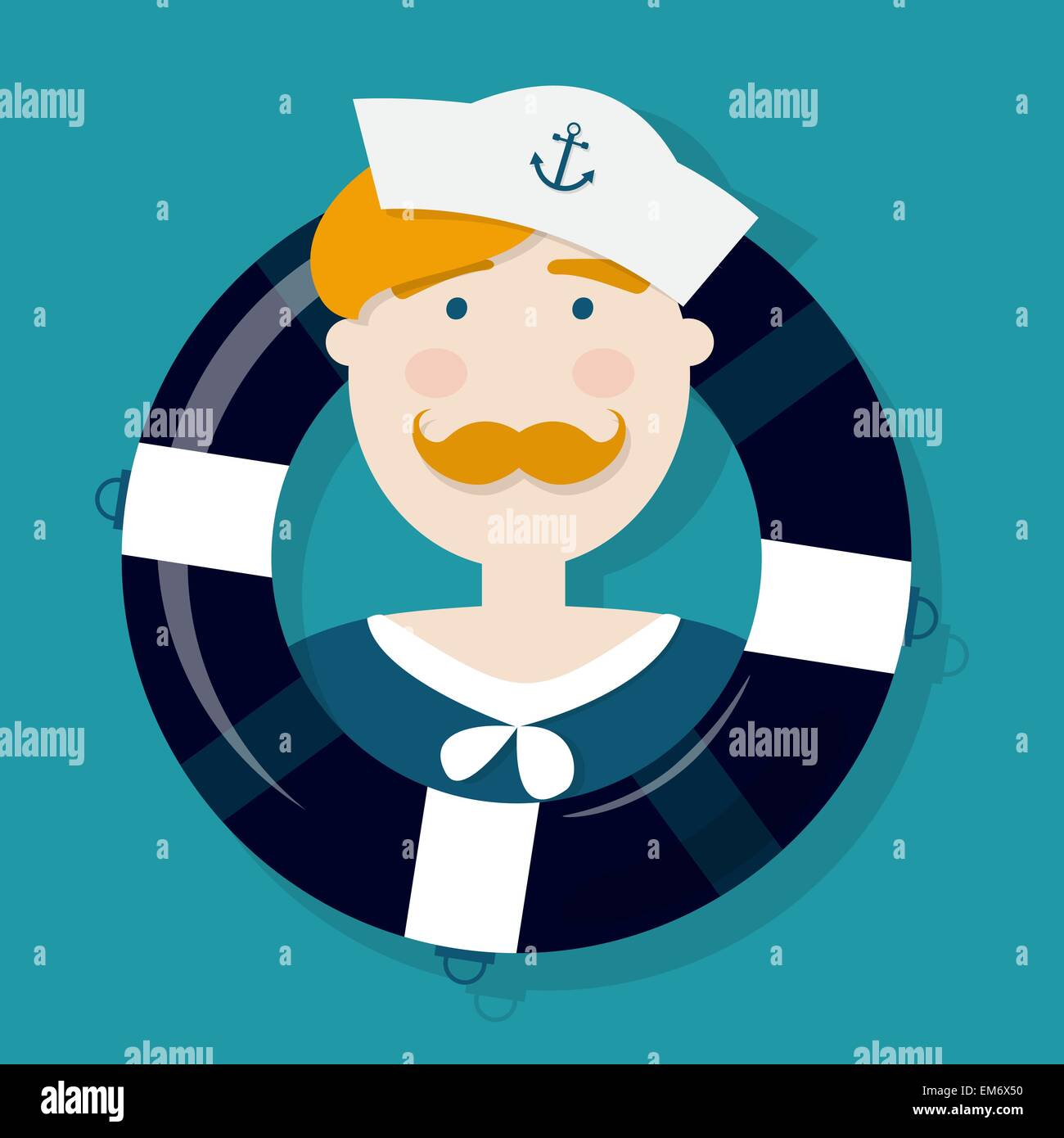 Cute ginger sailor cartoon character in a lifebuoy Stock Vector Image ...