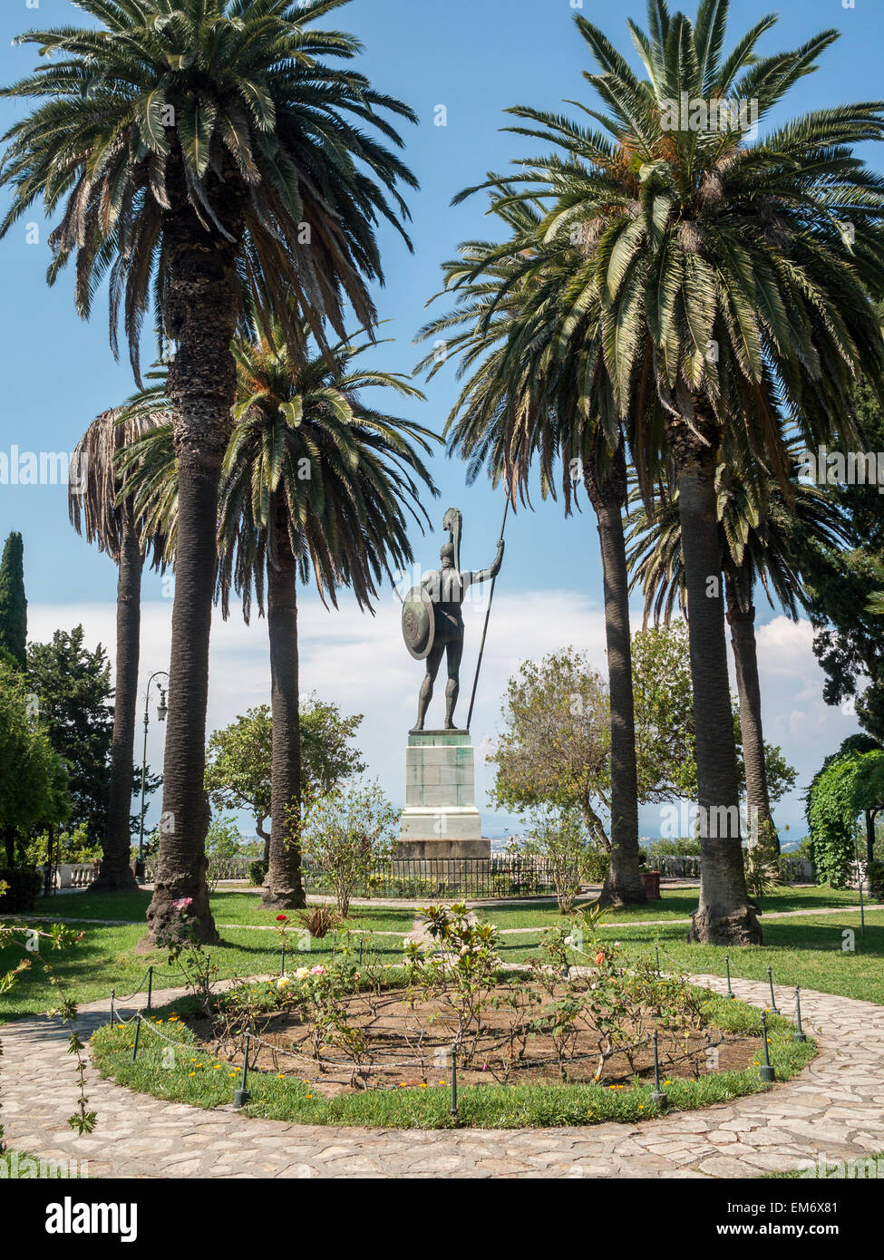 Achillion Palace garden with Achilles statue in the center Stock Photo ...