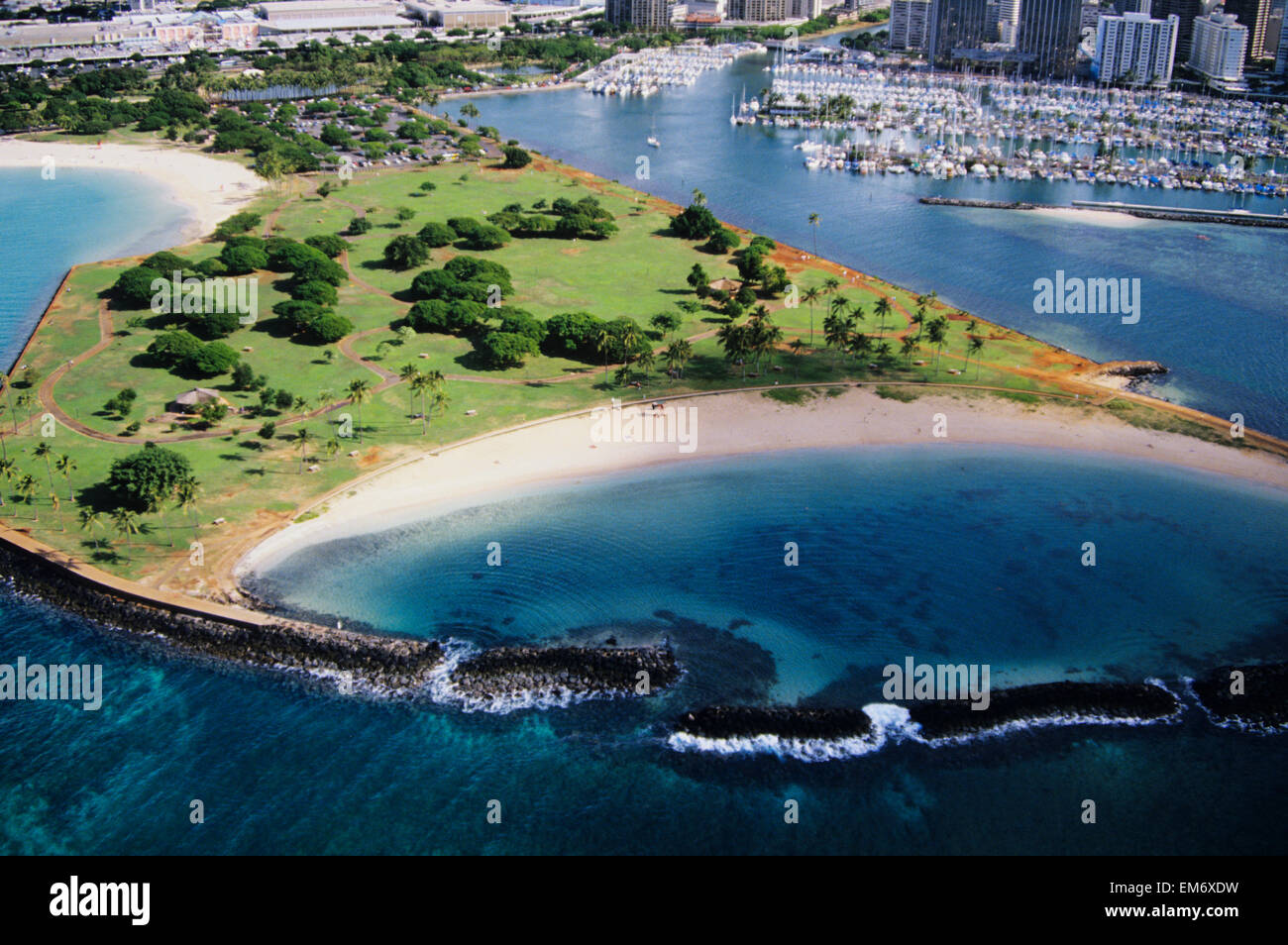 Hawaii, Oahu, Honolulu, Aerial of Magic Island Stock Photo - Alamy