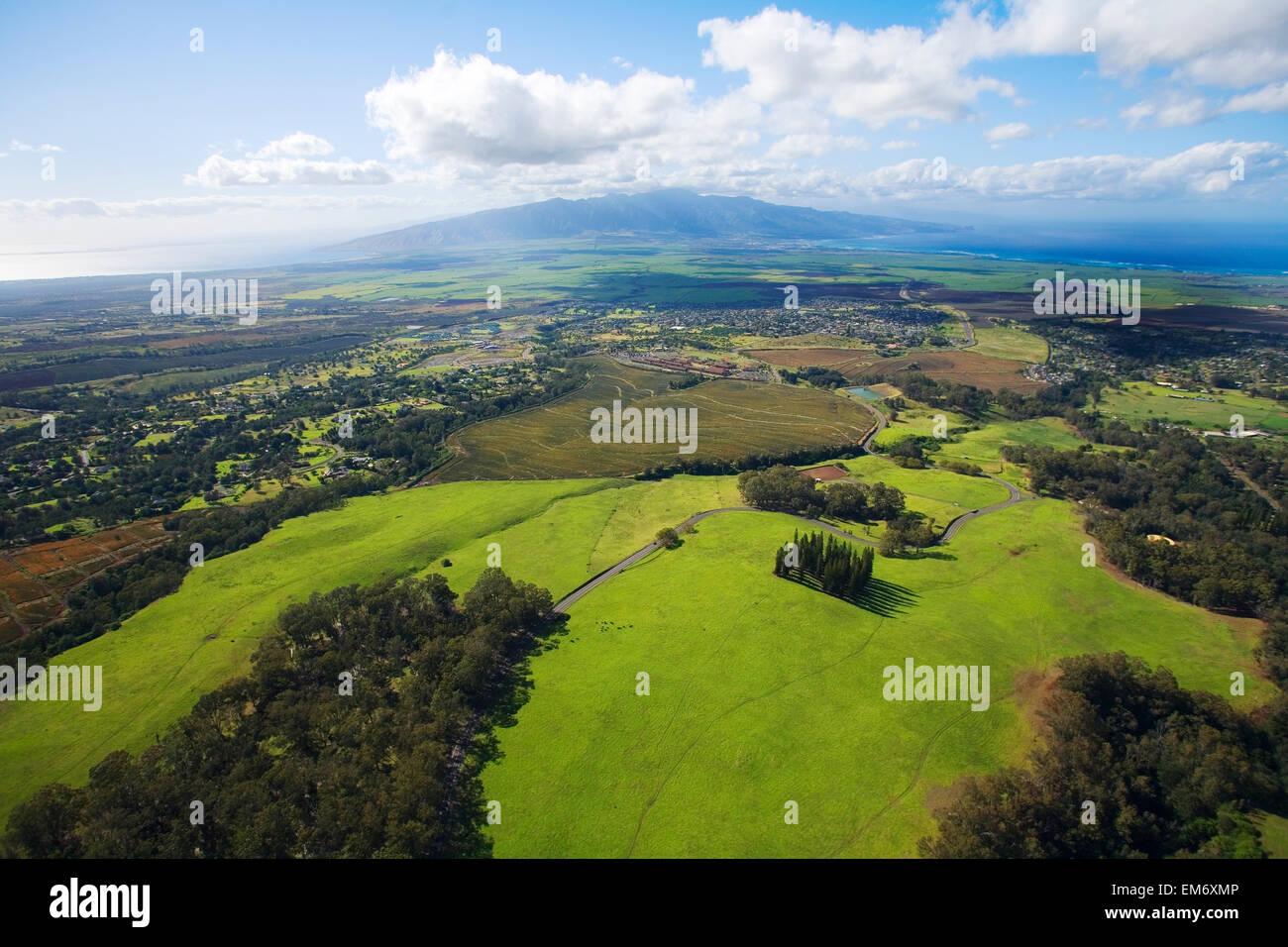 Hawaii. USA, aerial view; Maui, Scenic landscape of meadows of ...