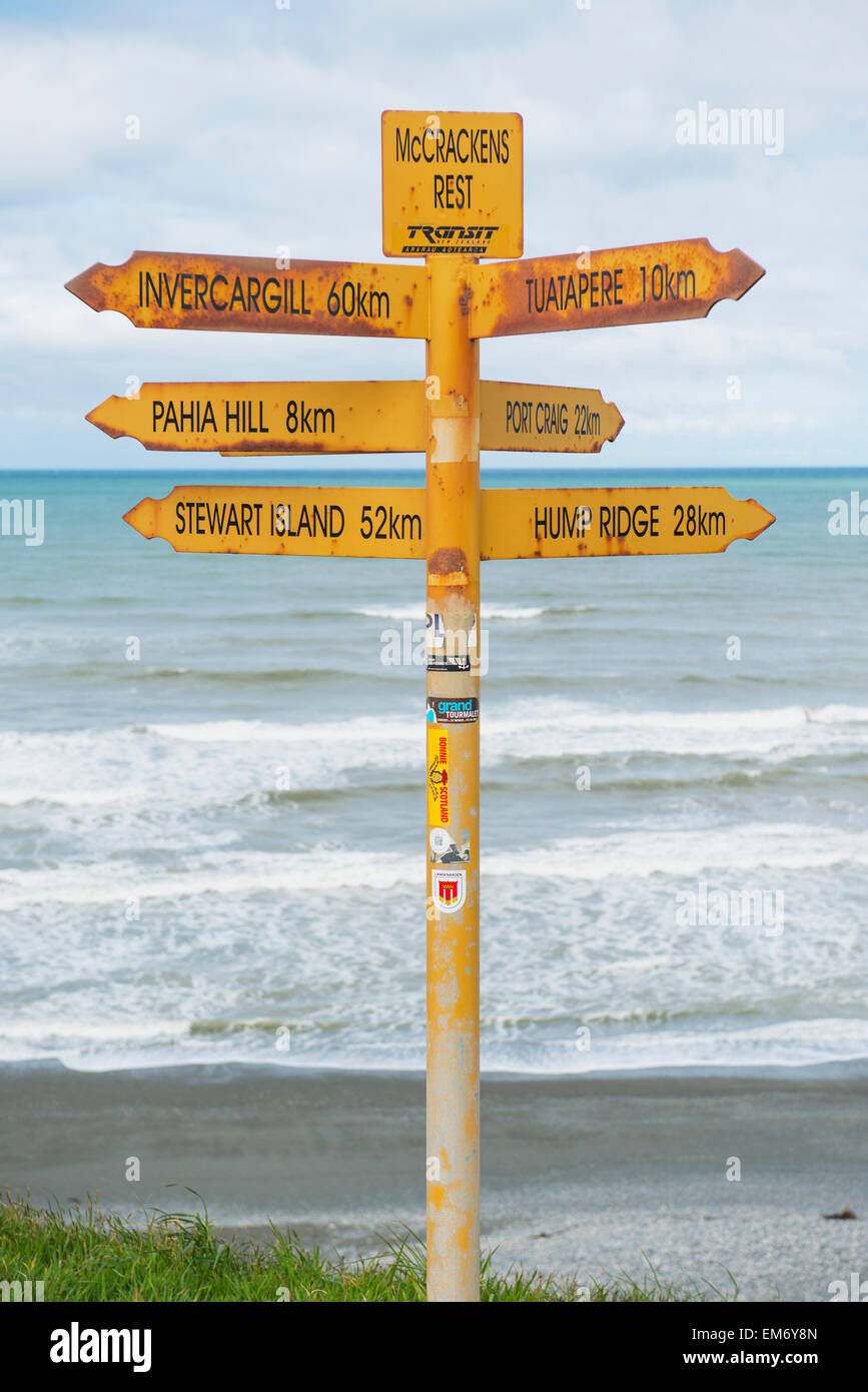 Destination and distance signpost at McCracken's Rest, near ...