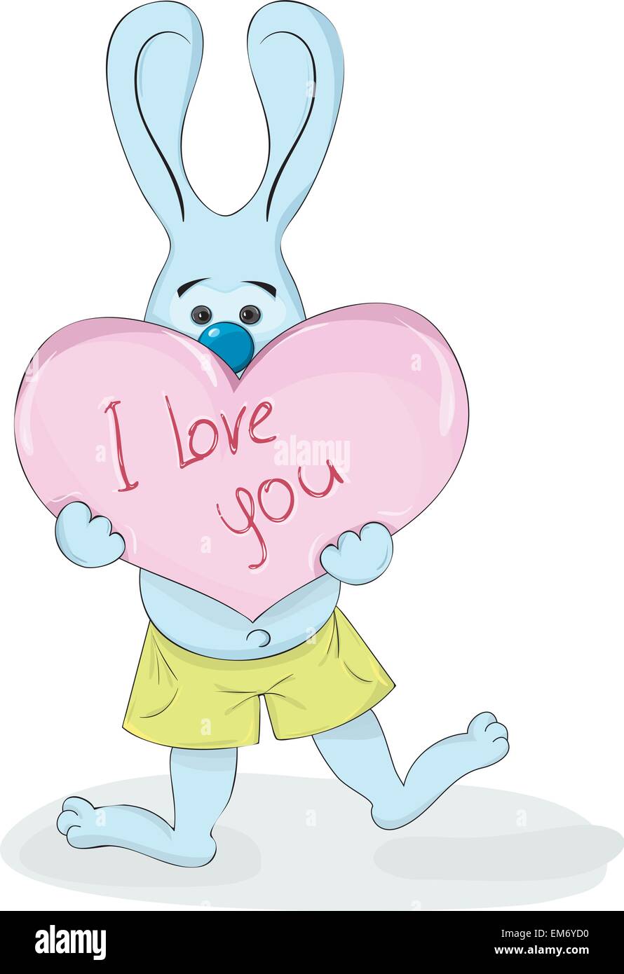 cartoon rabbit holding in the paws of the heart with the inscription "I ...