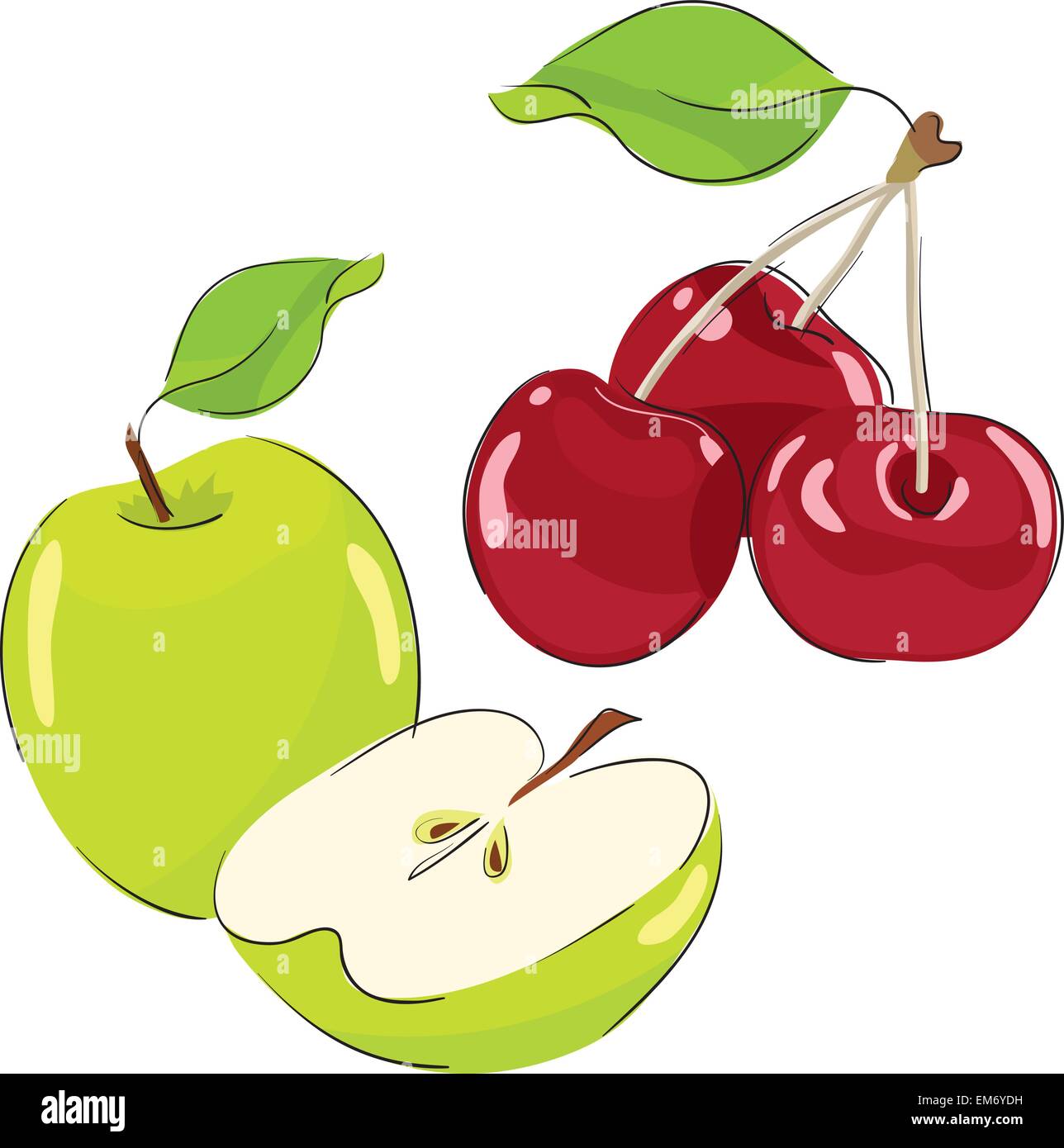 collection of vector drawings. Apple and cherry Stock Vector Image ...