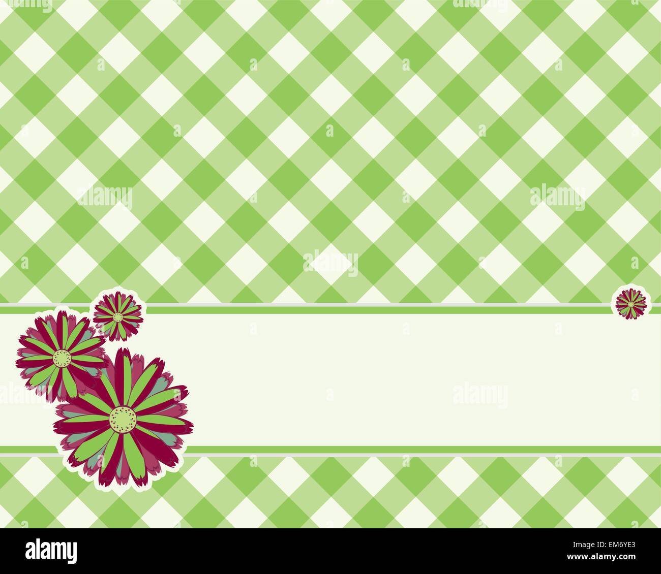checkered background in a light green color decorated with flower ...