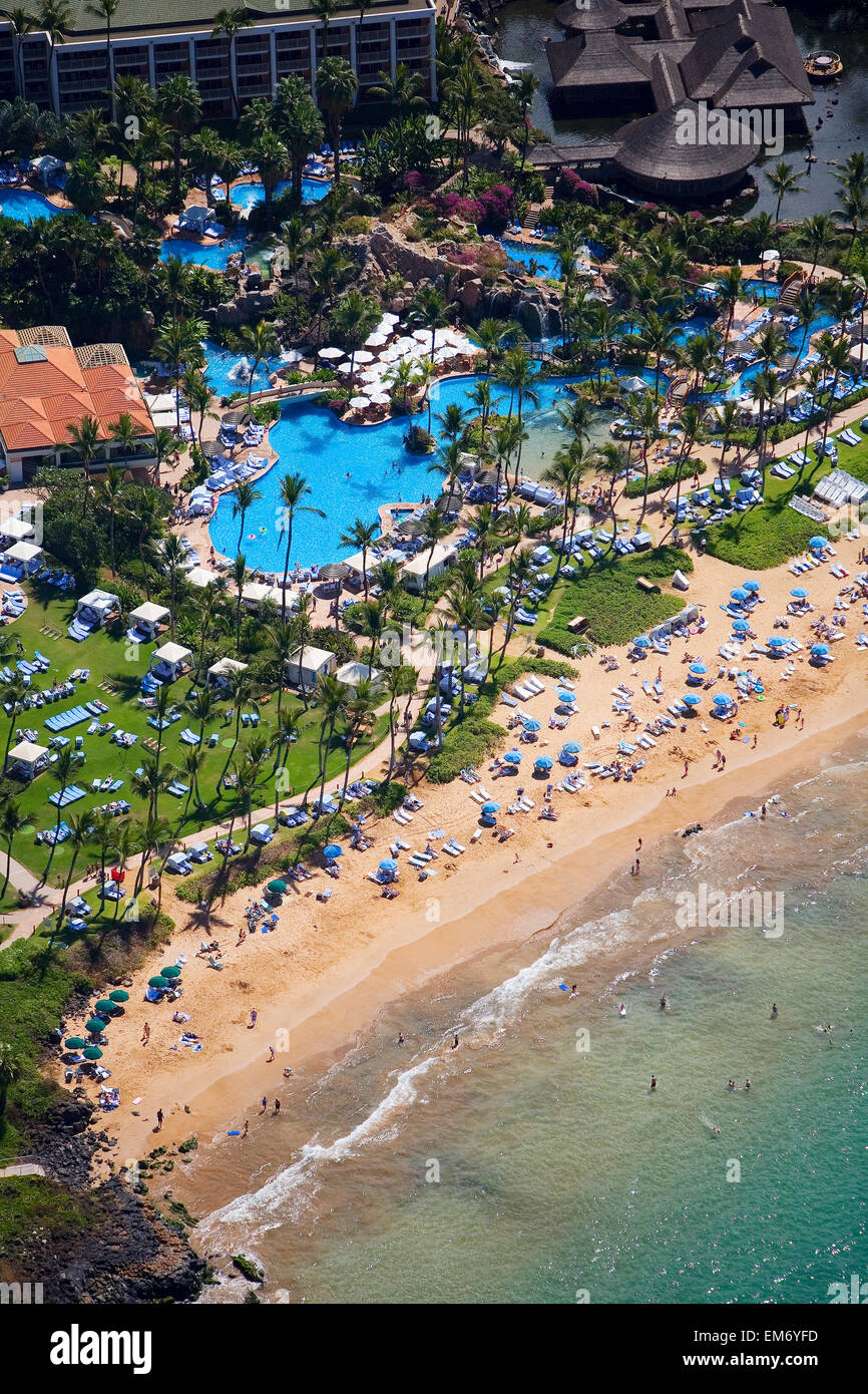 USA, Hawaii, Aerial view of Wailea Beach and Grand Wailea Resort; Maui ...