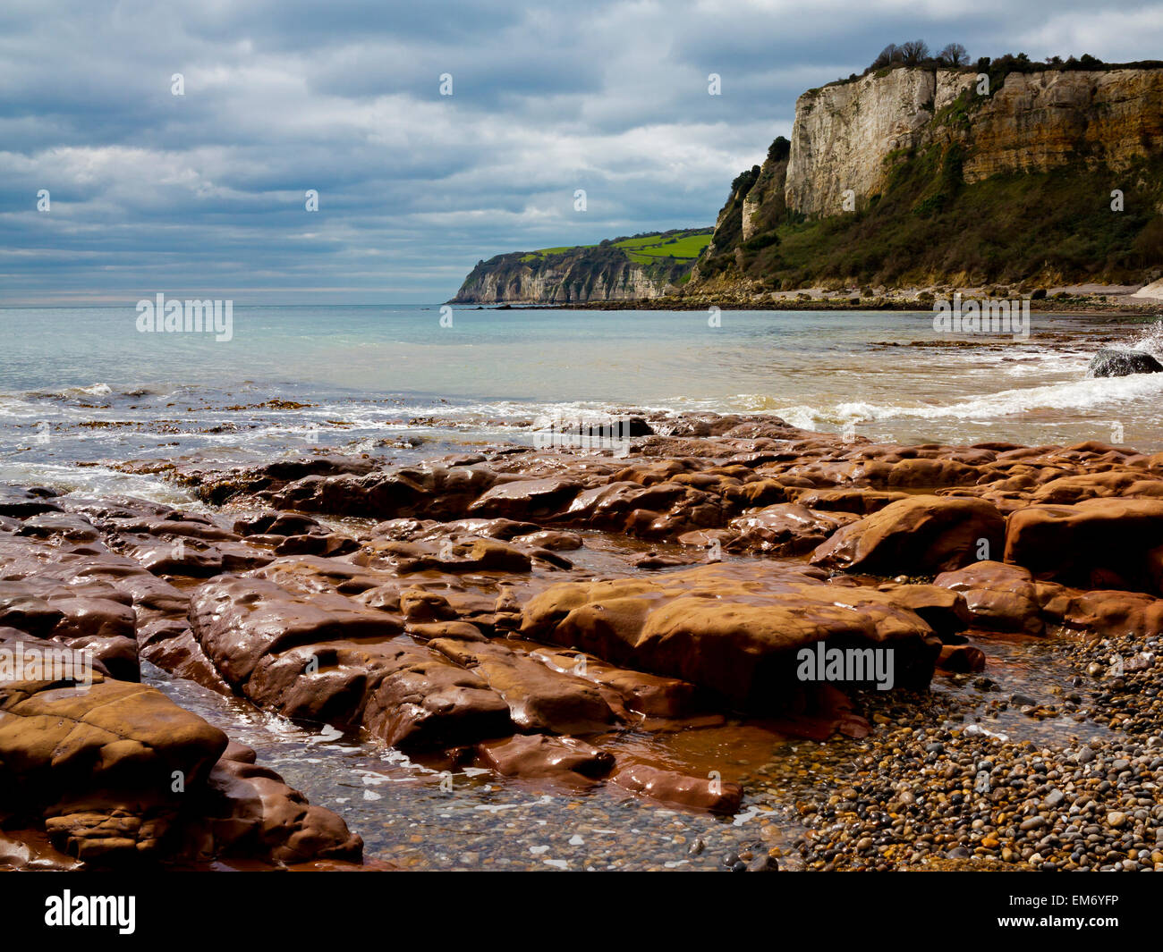 A view taken from a wave cut platform on the beach at Seaton East Devon ...