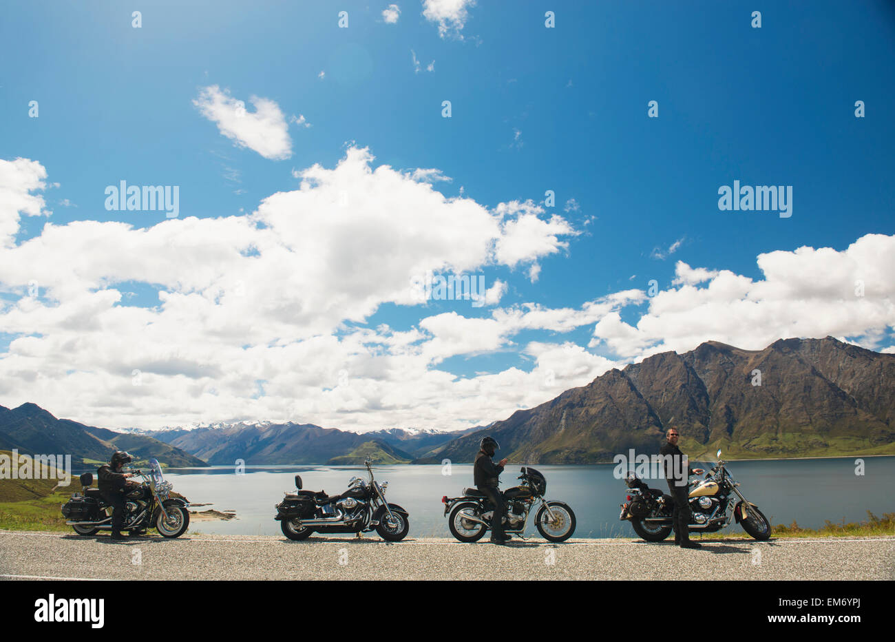 A group tours on motorcycle; Wanaka, New Zealand Stock Photo - Alamy