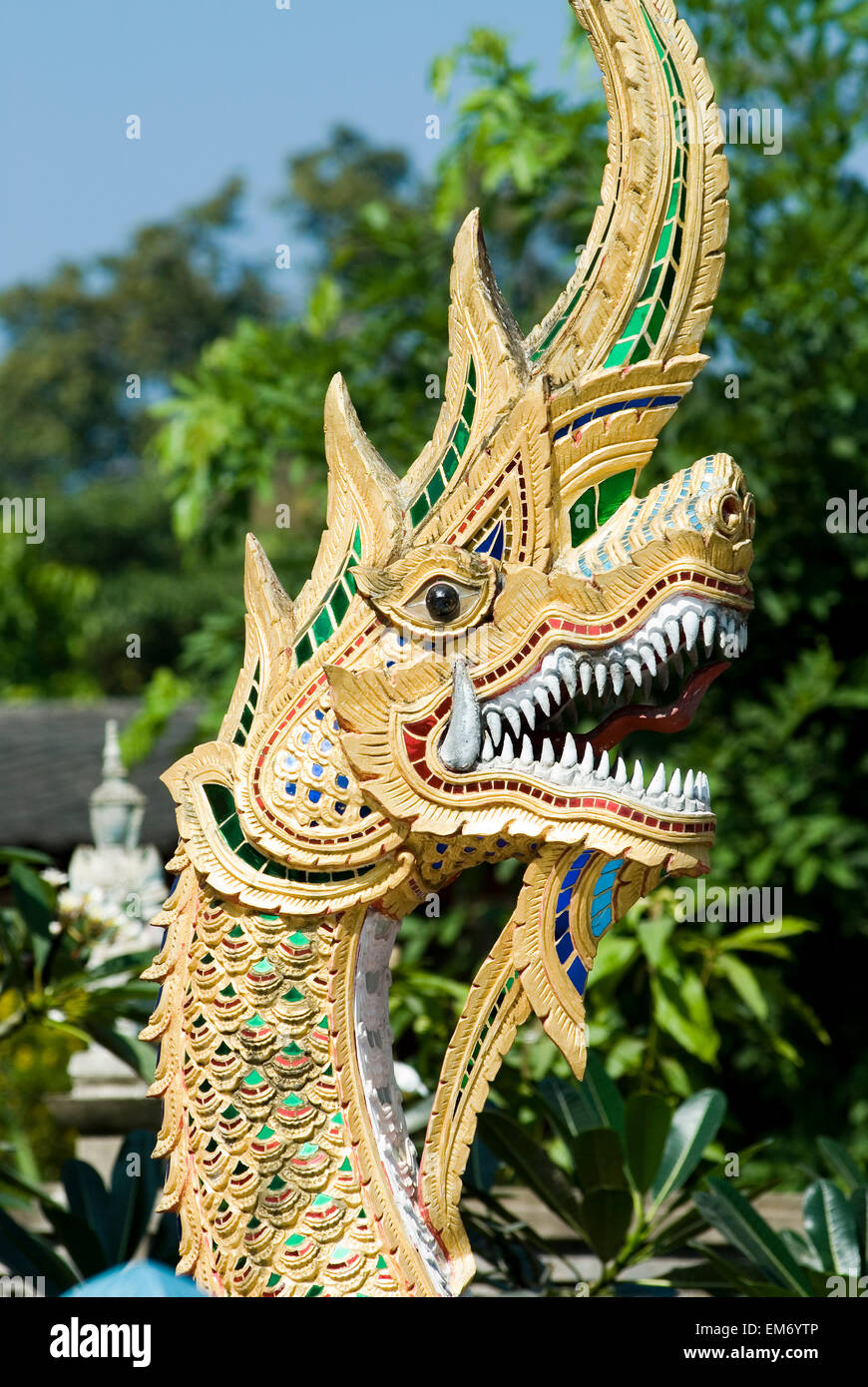 Serpent (Naga) at temple entrance; Mae Sariang, Thailand Stock Photo ...