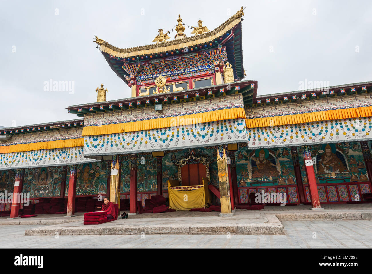 A young monk reading the prayer at at Longwu monastery of Tibet; Tibet ...