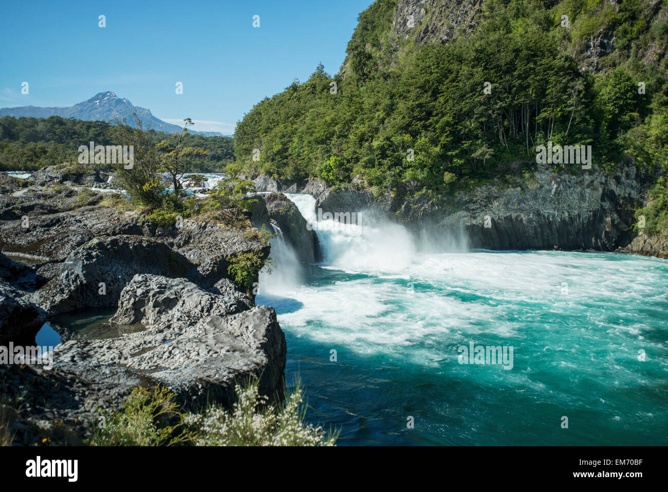 Mountain river and waterfall; Puerto Varas, Los Lagos, Chile Stock ...