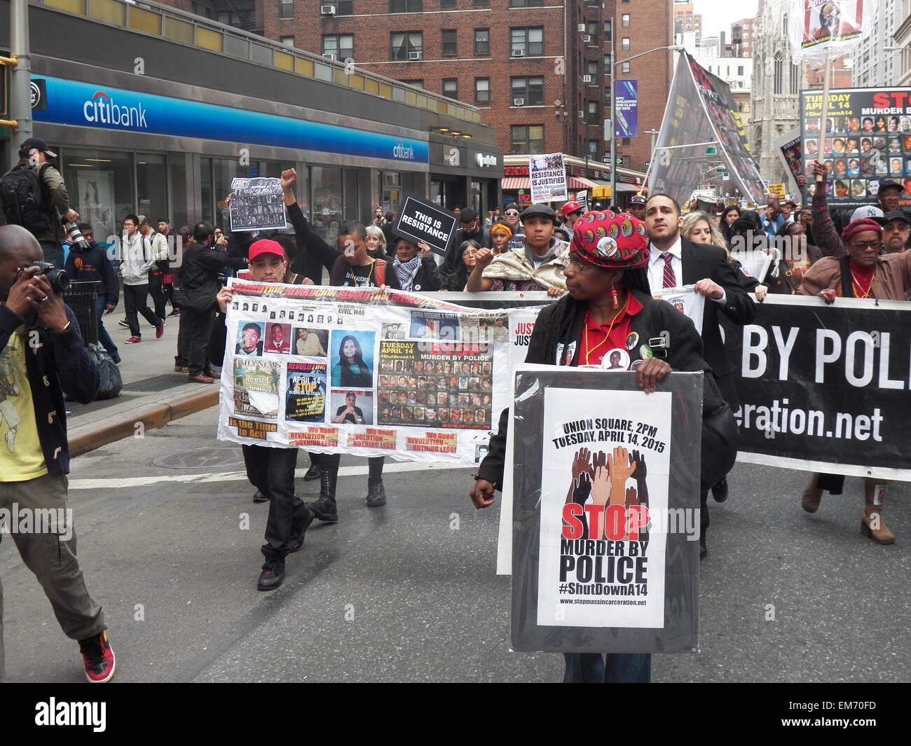 New York, Unites States. 14th Apr, 2015. Hundreds of demonstrators ...