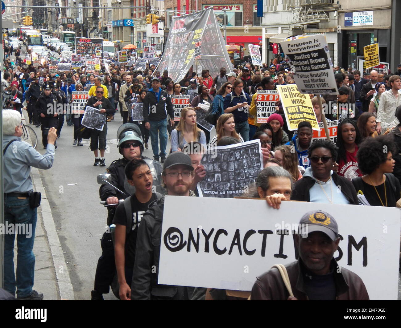 New York, Unites States. 14th Apr, 2015. Hundreds of demonstrators ...