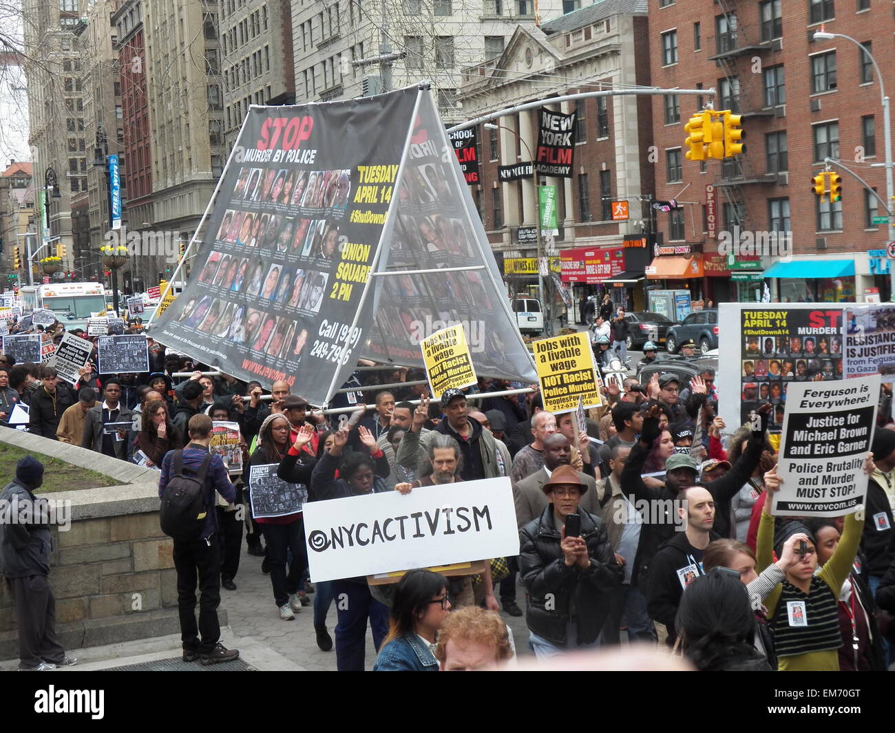 New York, Unites States. 14th Apr, 2015. Hundreds of demonstrators ...