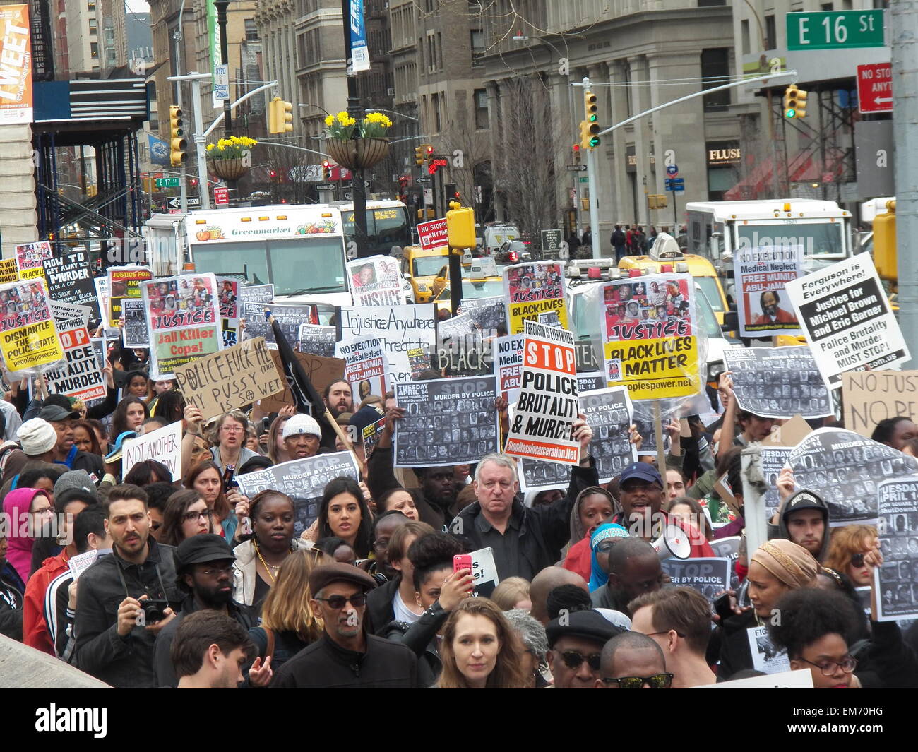 New York, Unites States. 14th Apr, 2015. Hundreds of demonstrators ...