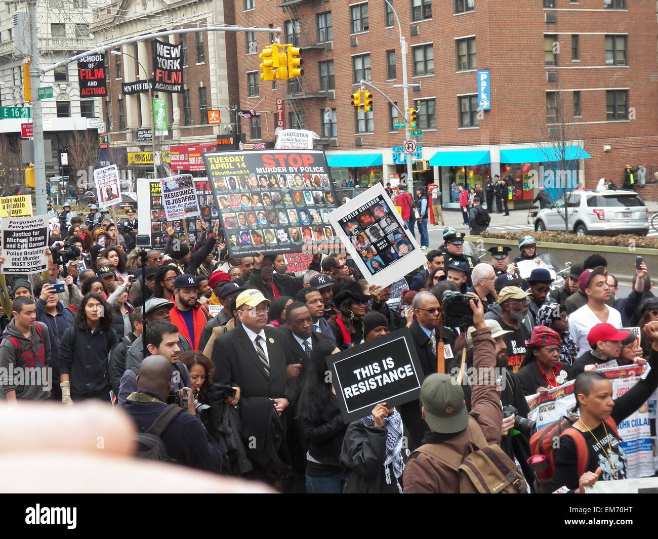 New York, Unites States. 14th Apr, 2015. Hundreds of demonstrators ...