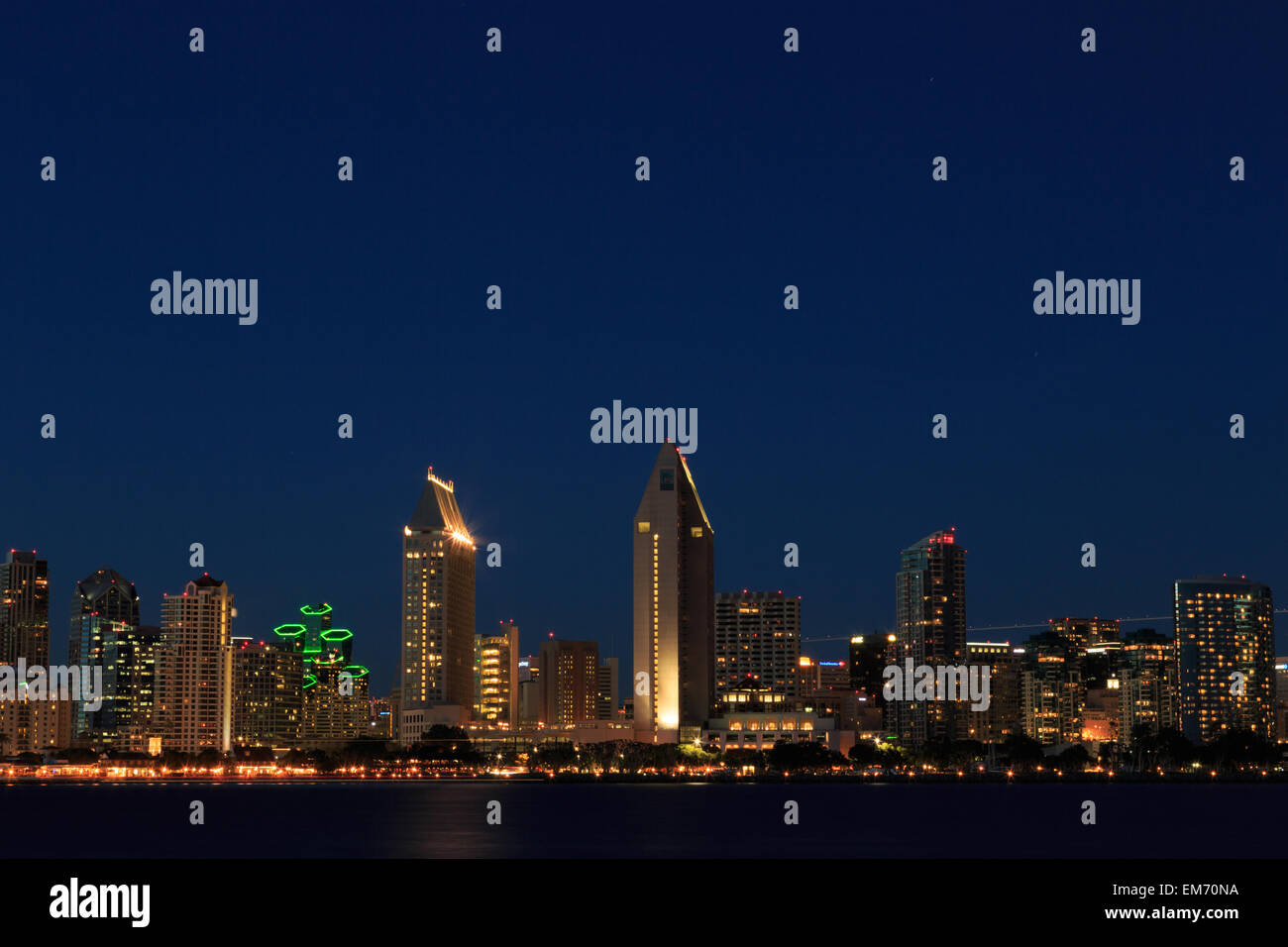A photograph of the San Diego Skyline, as seen from Coronado at night ...