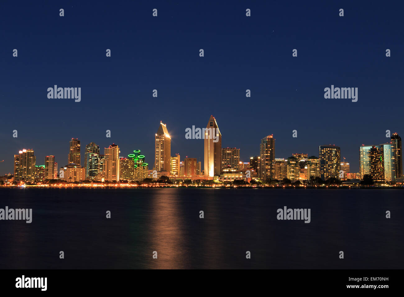 A photograph of the San Diego Skyline, as seen from Coronado at night ...