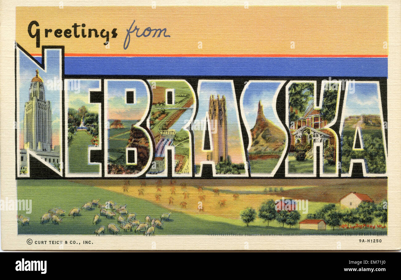 Large letter "Greetings from Nebraska " state name vintage postcard ca ...