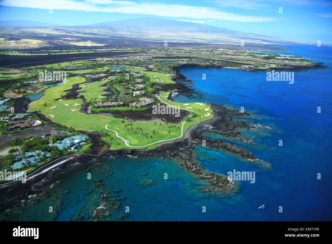 USA, Hawaii Islands, Aerial view of Waikoloa Resort golf course; Big ...