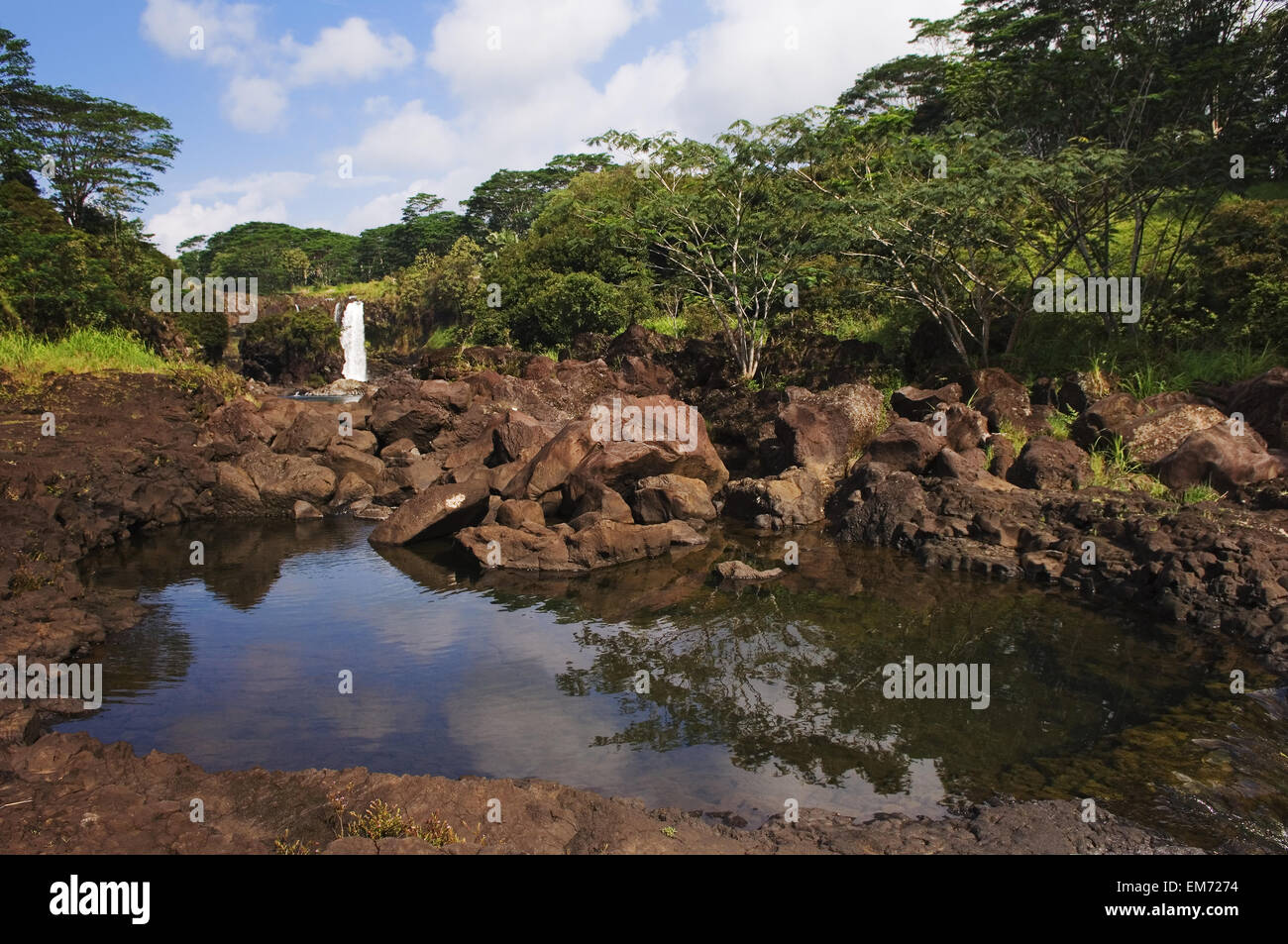 USA, Hawaii Islands, Big Island, Hilo, Pe'e Pe'e Falls at boiling pots ...