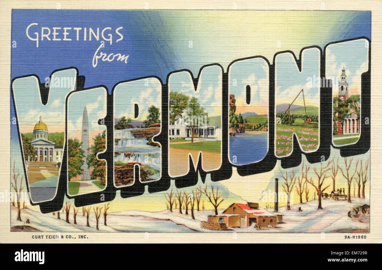 Large letter "Greetings from Vermont " state name vintage postcard ca ...