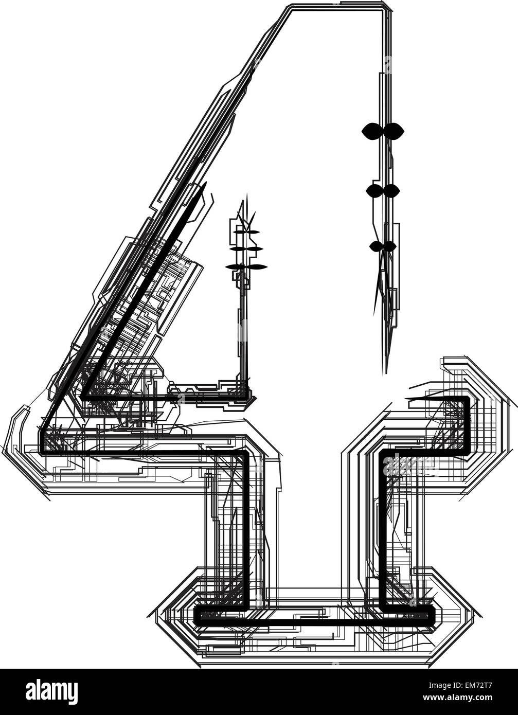 Grunge font number 4 Stock Vector Images - Alamy