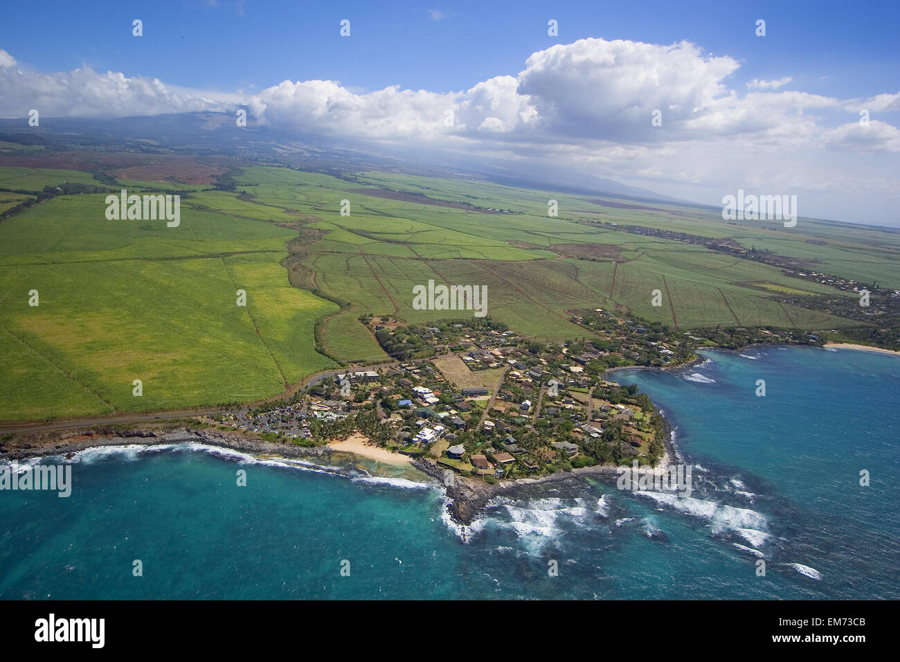USA, Hawaii Islands, Aerial view of Kuau along Northern Coast; Maui ...