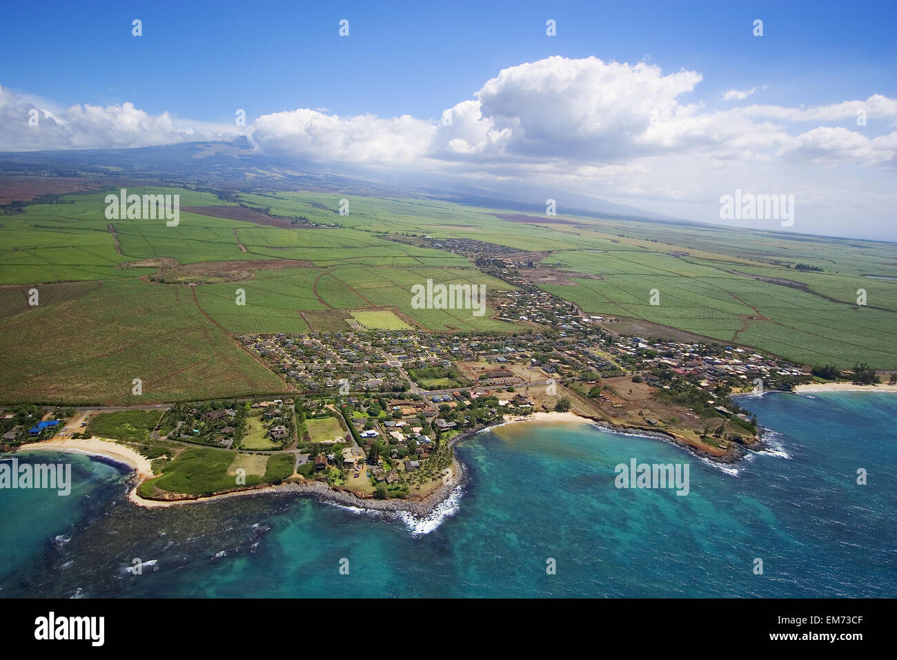 USA, Hawaii Islands, Aerial view of Kuau along Northern Coast; Maui ...