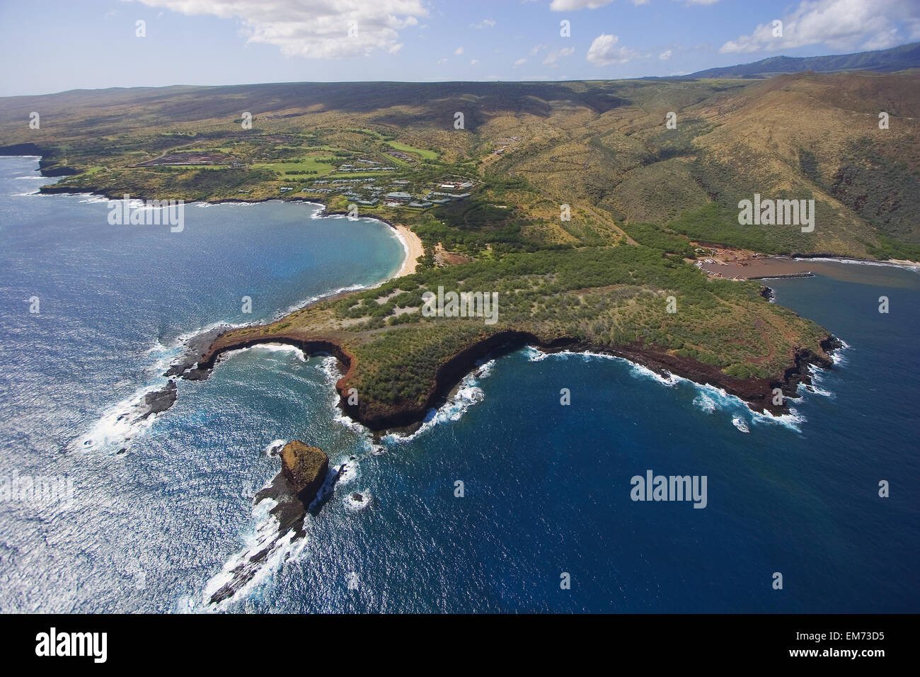 Hawaii, Lanai, Aerial View Of Pu'u Pehe, Sweetheart Rock Stock Photo ...