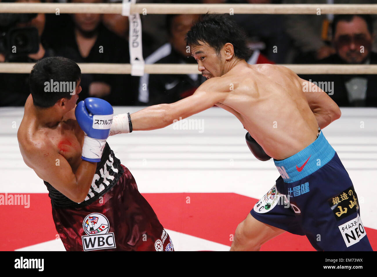 Osaka, Japan. 16th April, 2015. . Shinsuke Yamanaka won by KO after 7 ...