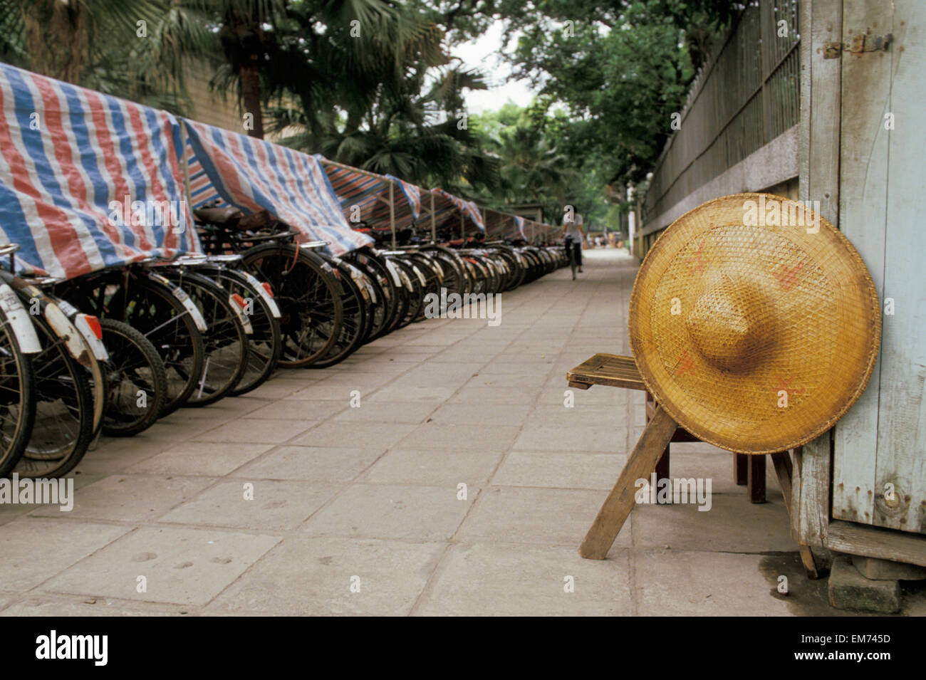 China, Guangzhou (Canton), Shamian Island, Bicycles Parked Along ...