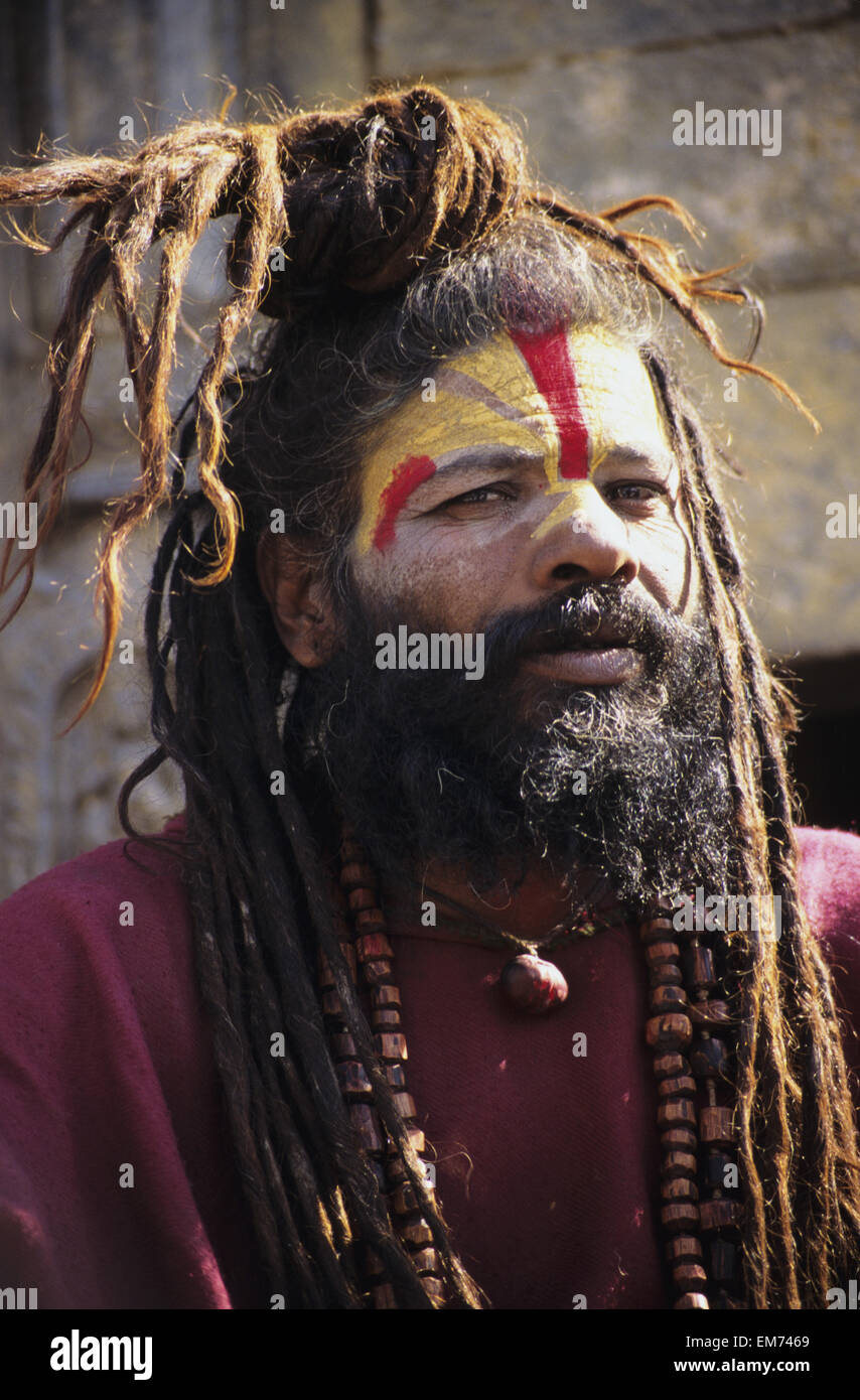 Nepal, Kathmandu, Headshot Of Hindu Holy Man With Dreadlocks And ...