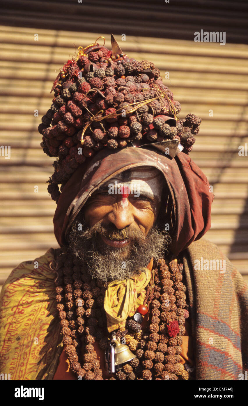 Nepal, Kathmandu, Smiling Hindu Holy Man Wearing Necklaces And ...