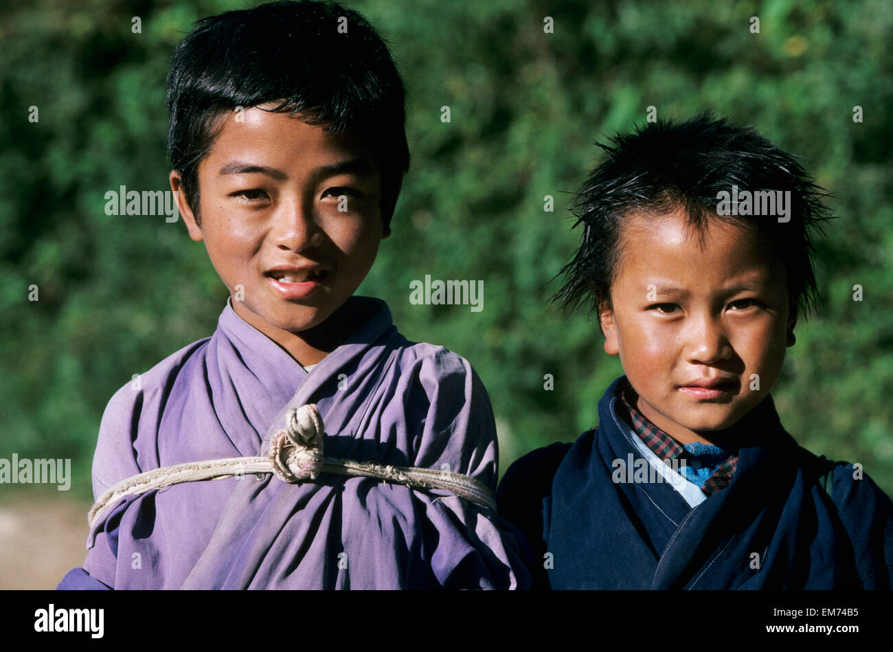 Bhutan, Portrait Of Two Young Bhutanese Children Stock Photo - Alamy