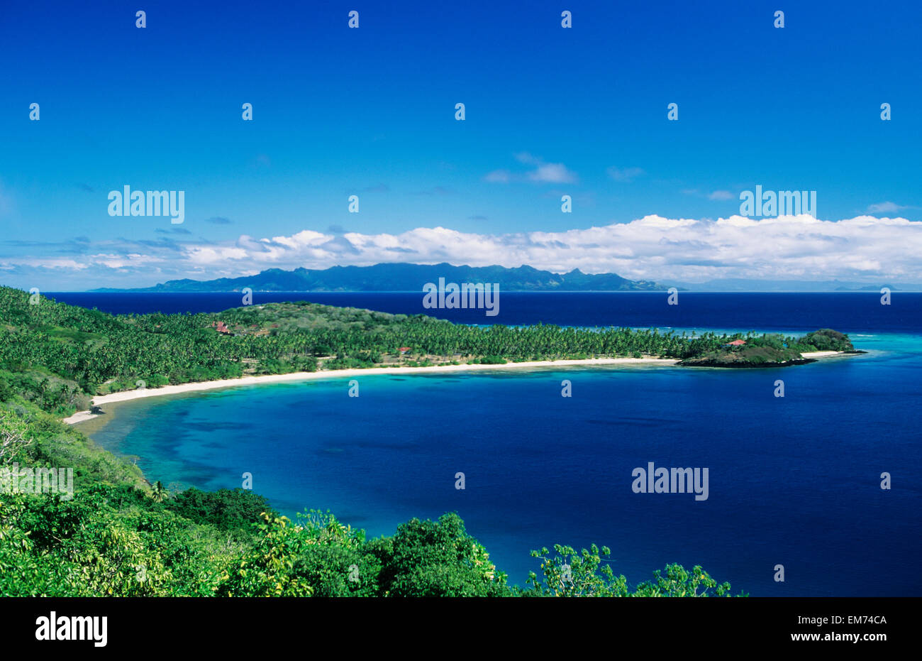 Fiji, Wakaya Island, Homestead Bay Surrounded By Lush Greenery Stock ...