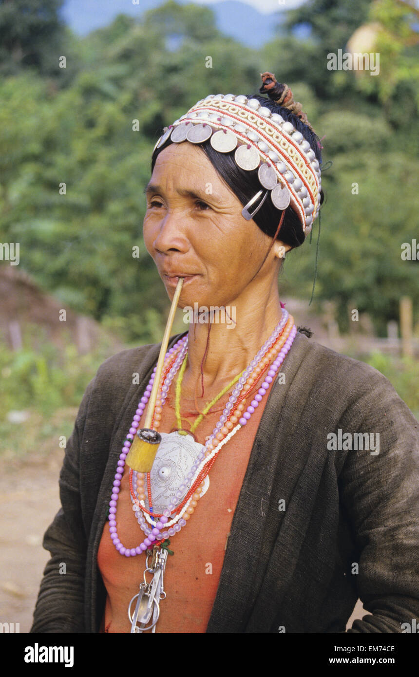Thailand, Akha Village Near Ching Mai, Close-Up Sideview Of Native ...