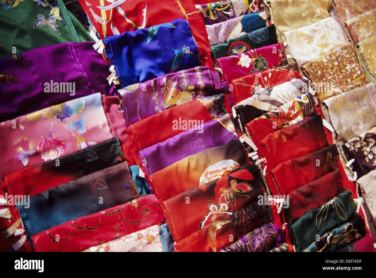 Japan, Beautiful Display Of Many Colorful Silks Stock Photo - Alamy