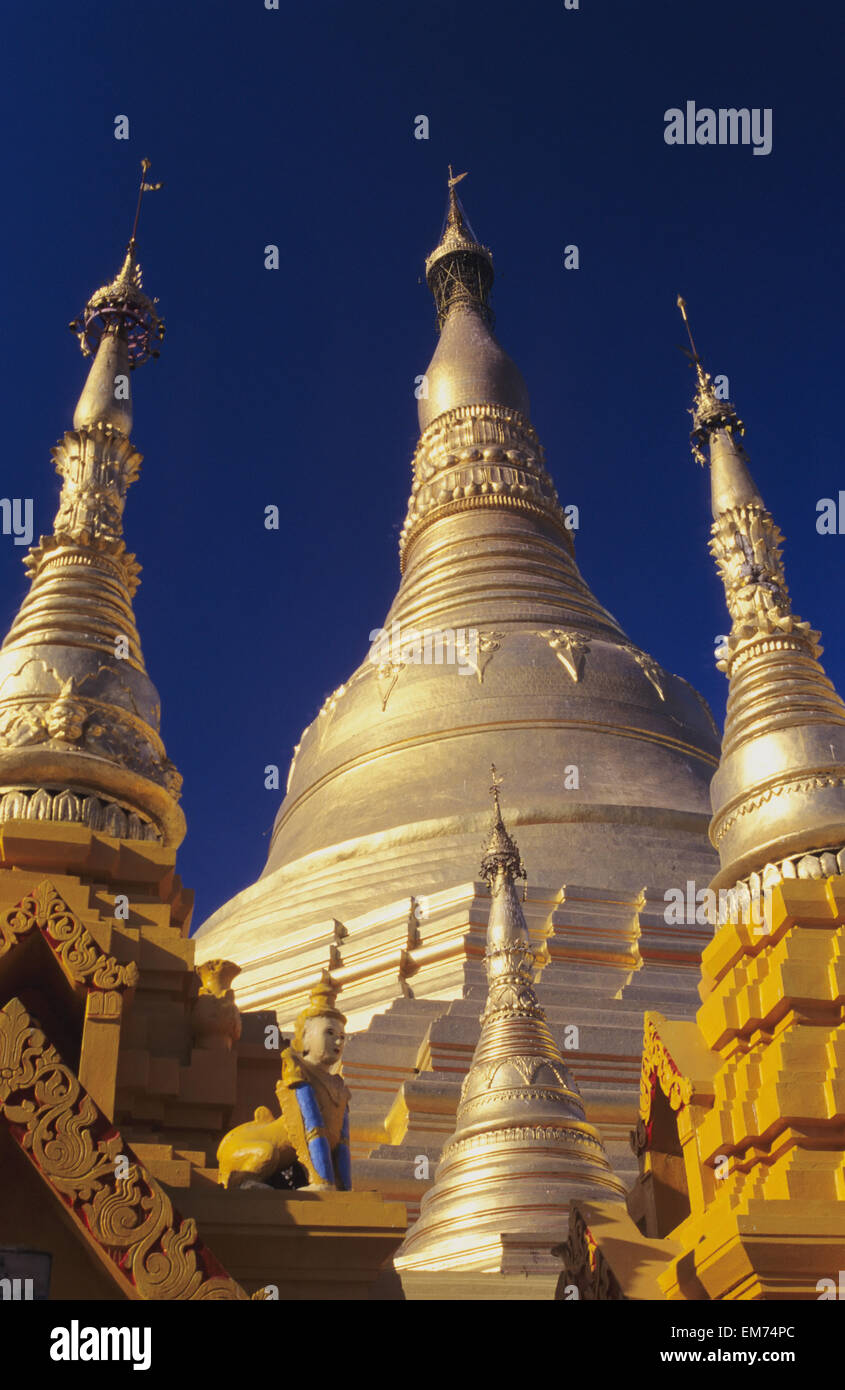 Burma (Myanmar), Yangon, Shwedagon Paya, Close-Up Of Three Golden ...