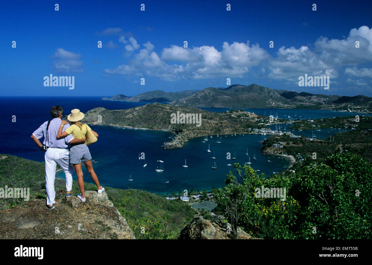 The Caribbean, Antigua, Shirley Heights Lookout, Couple Overlooking ...