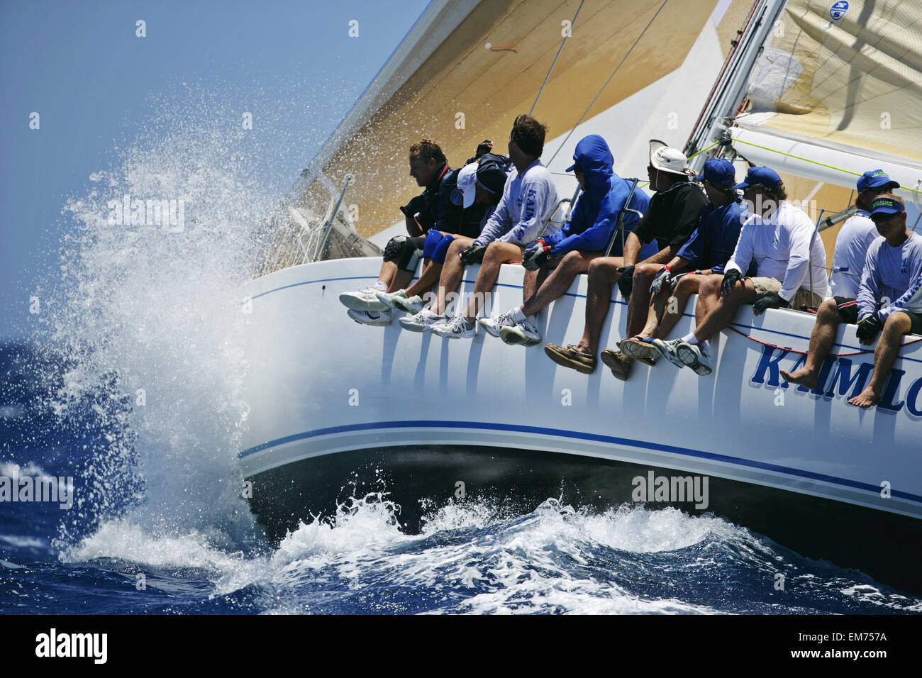 Hawaii, Oahu, Waikiki Offshore Series 2005, Sailboat On Blue Ocean, Big ...