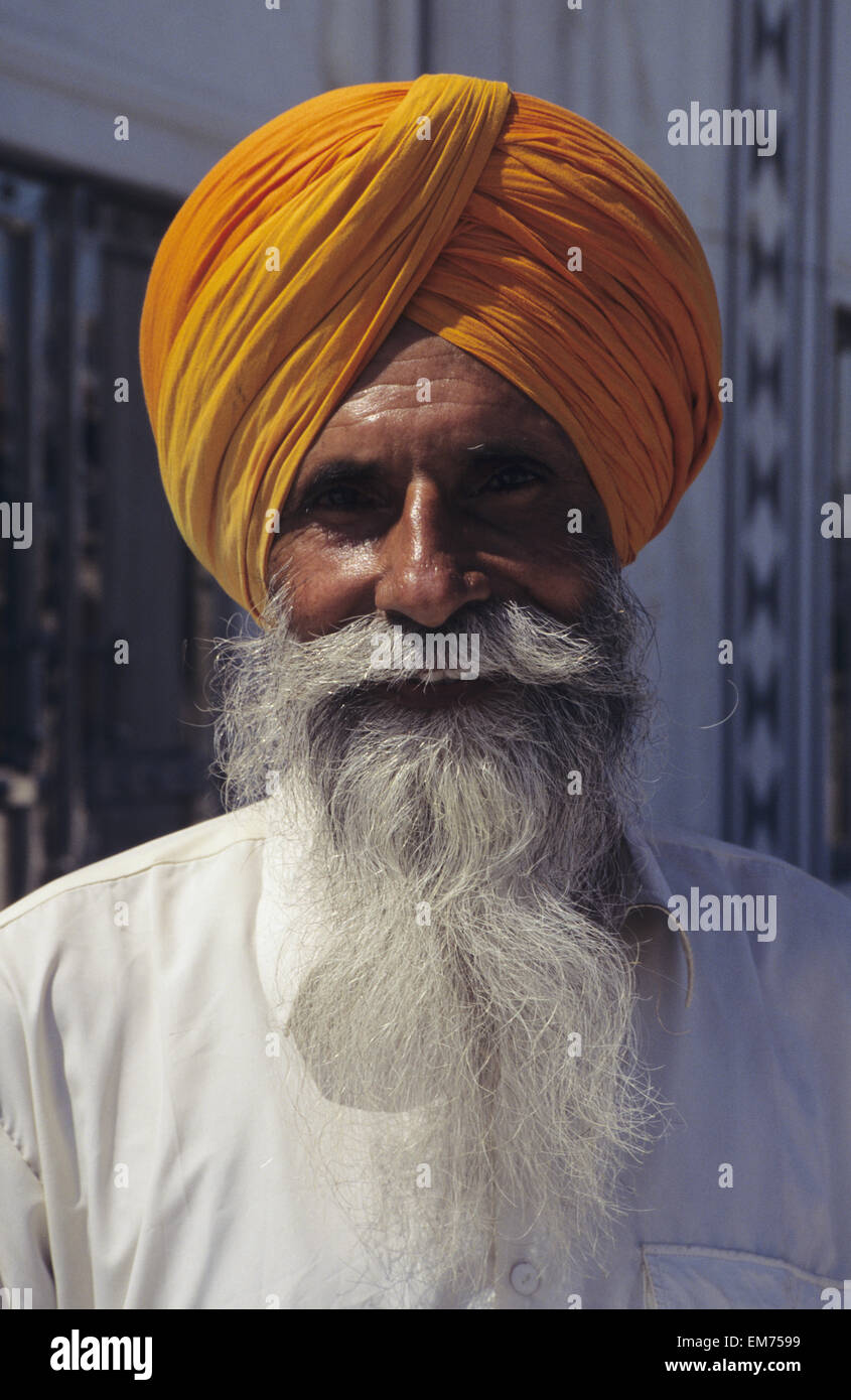 India, Gwalior, Portrait Of Sikh Holy Man With Long White Beard ...