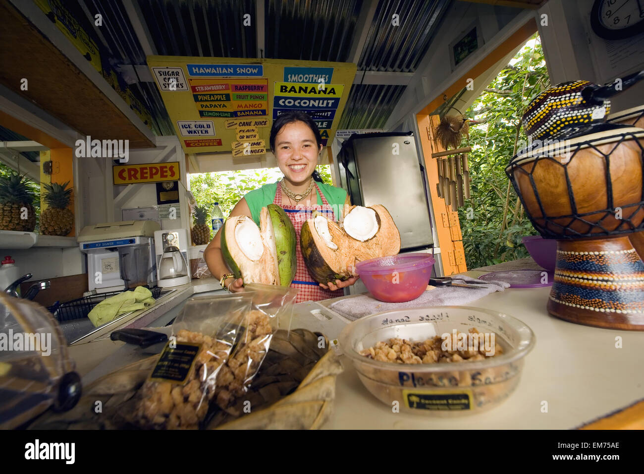 Hawaii, Maui, Hana, Fruit And Souvenir Stand At Huelo Lookout, Girl ...