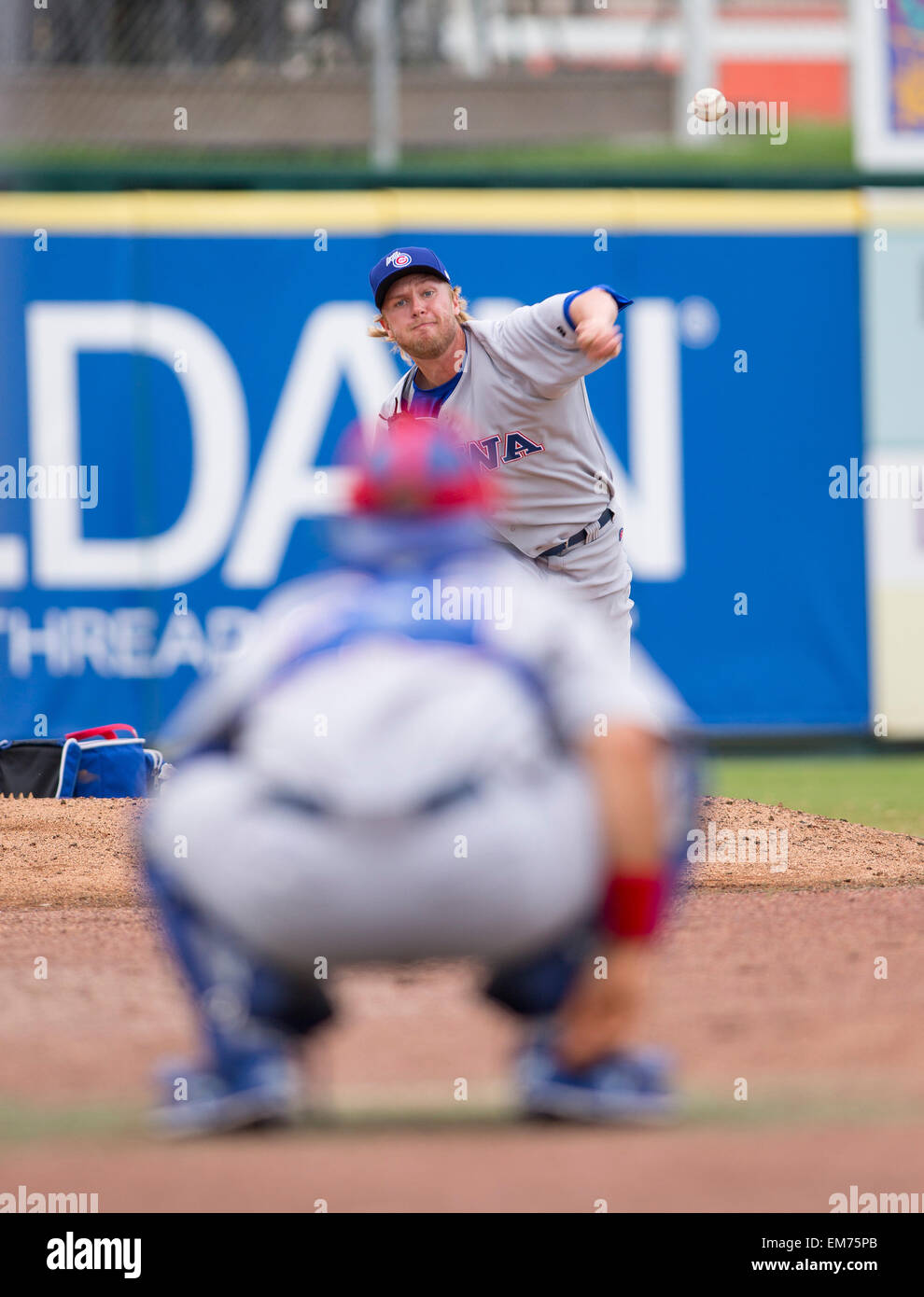 Metairie, LA, USA. 16th Apr, 2015. Iowa Cubs pitcher Eric Jokisch (43 ...