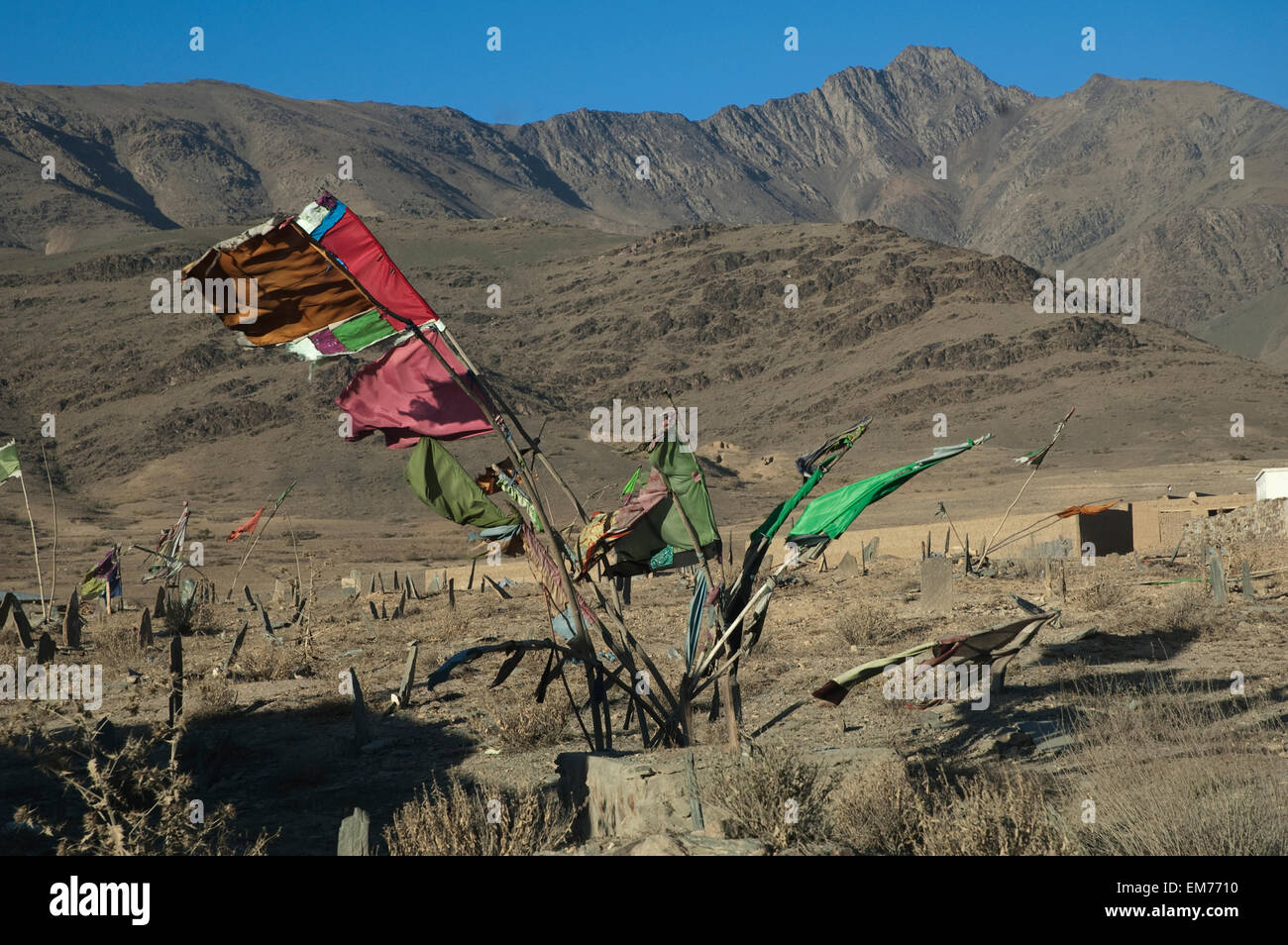 Flags Fluttering In The Wind Over A Muslim Cemetery In Jalrez, Vardak ...