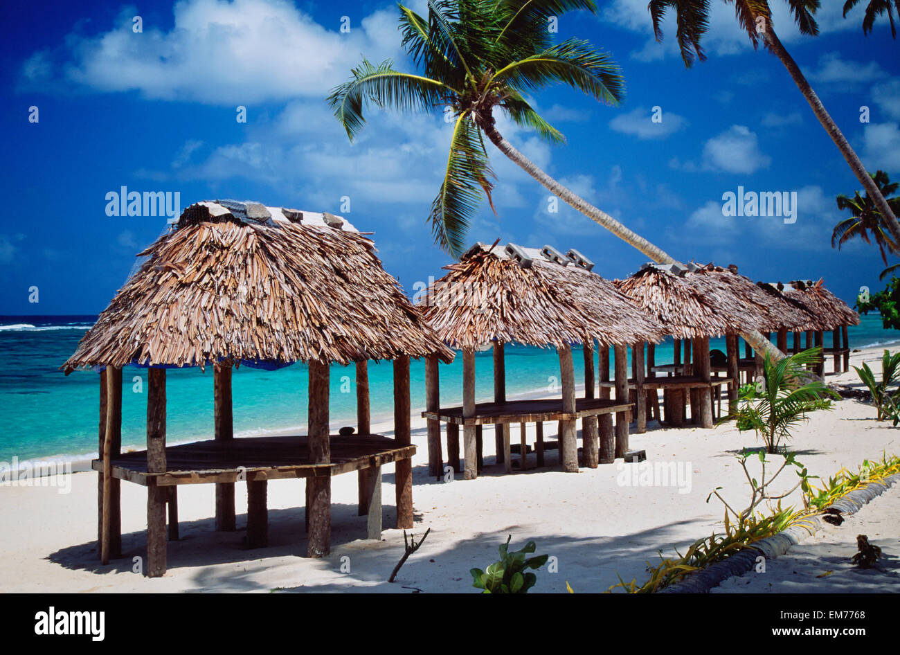 Western Samoa, View Of Samoan Huts On White Sandy Beach Stock Photo - Alamy