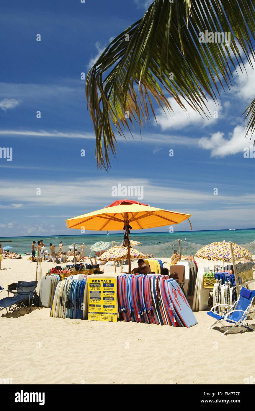 Hawaii, Oahu, Waikiki, Colorful Beach Toy Rental Stand At Queens Beach ...